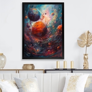 Designart "Planets In The Universe I" Surrealism Landscape Framed Canvas Art Print - Bed Bath ...